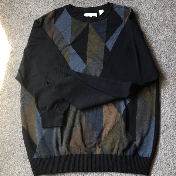 Alex Cannon | Sweaters | Mens Geometric Crewneck Sweater Black And Blue ...